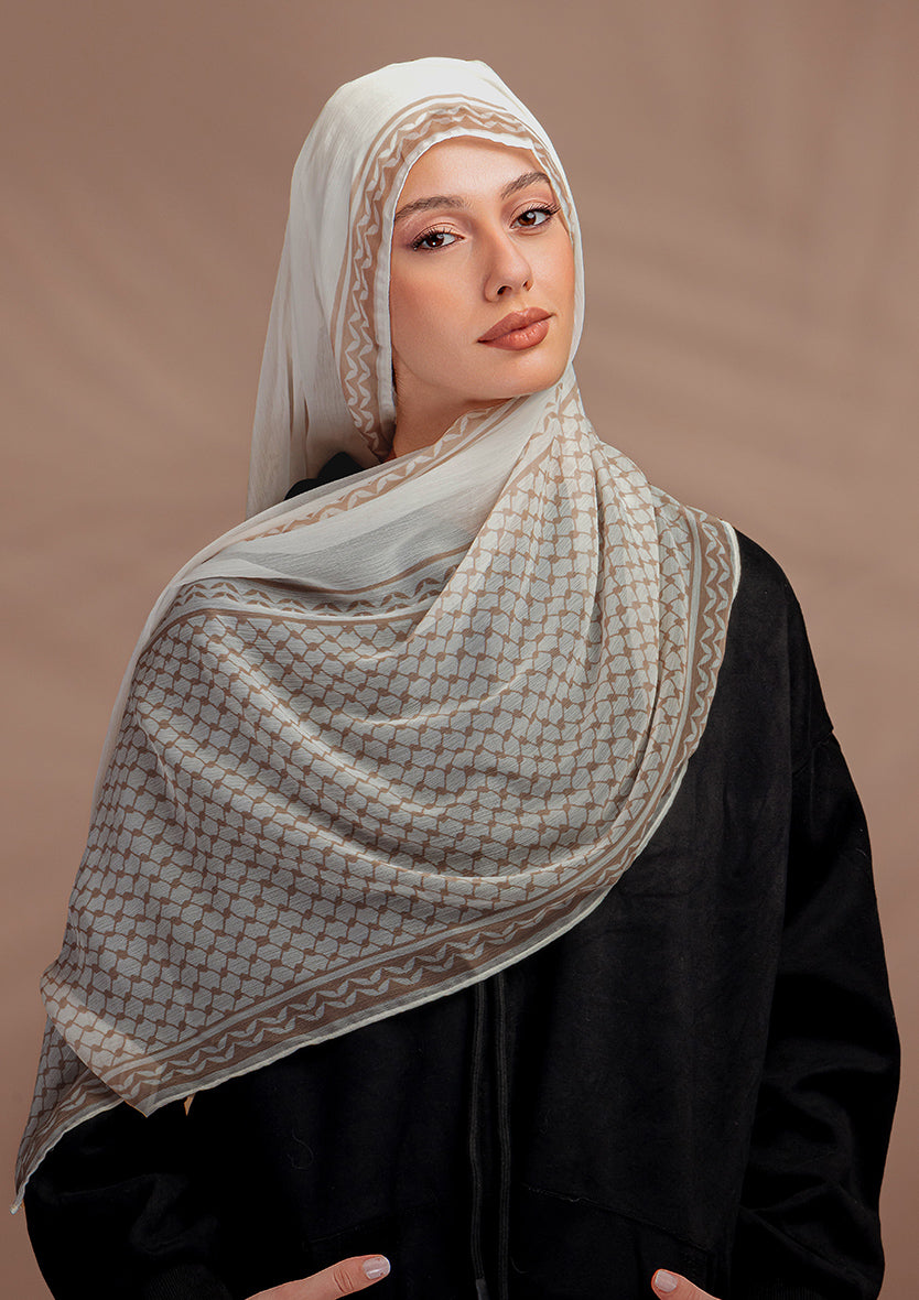 Keffiyeh Beige Scarf in Woven Modal – BOKITTA