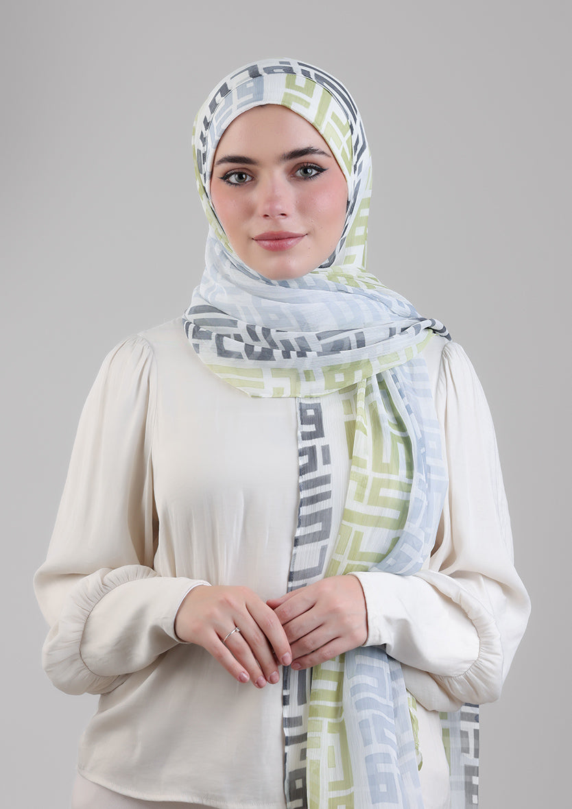 Monogram Beige printed Chiffon Instant Bokitta Hijab – BOKITTA